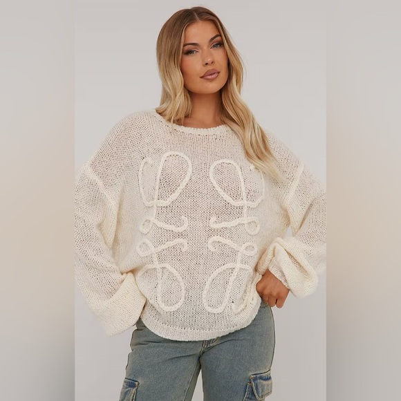 Tops | Loewe Look Logo Jumper In Cream Knit | Poshmark